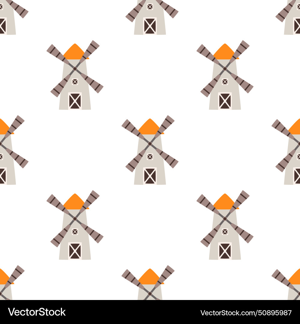 Cartoon windmill seamless pattern Royalty Free Vector Image