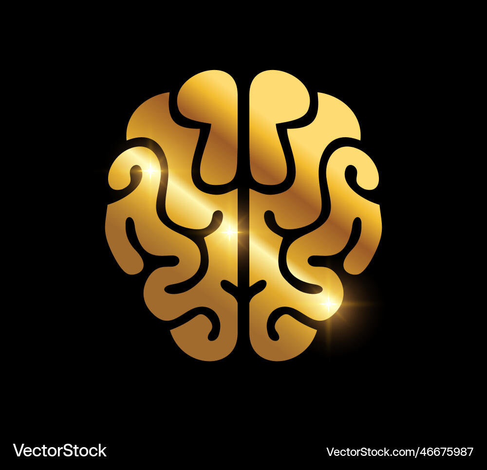 Golden human brain logo icon Royalty Free Vector Image