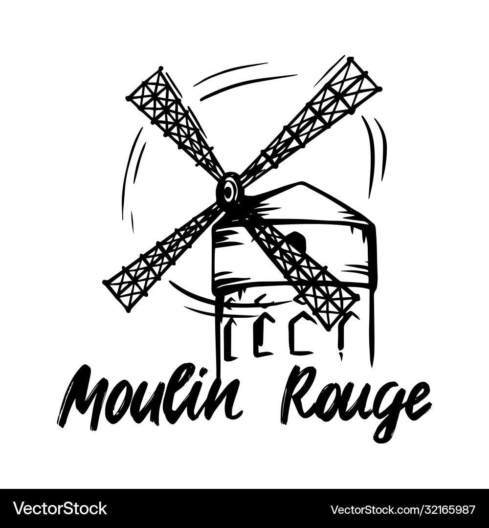 Hand-drawn sketch moulin rouge cabaret Royalty Free Vector