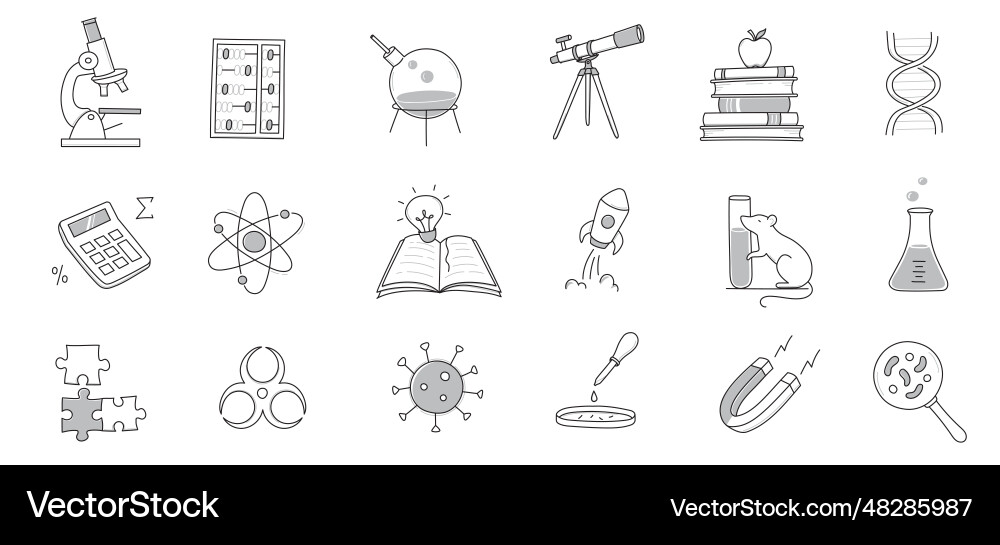 Laboratory doodle icon set hand drawn sketch line Vector Image
