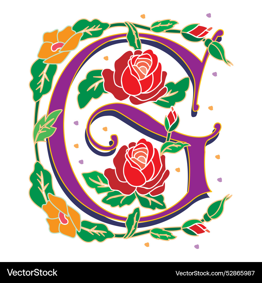 Rosette initial caps font capital letter g design Vector Image