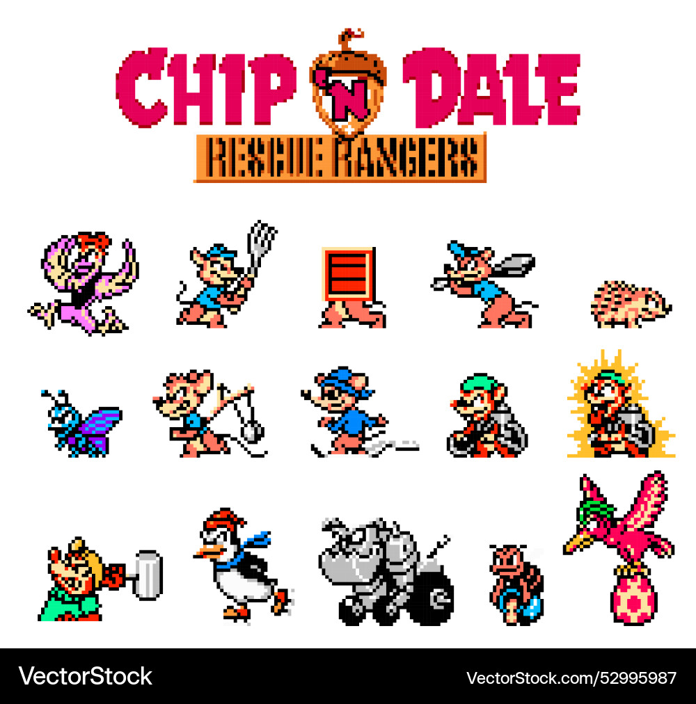 Set of enemies characters from 8-bit chip Vector Image