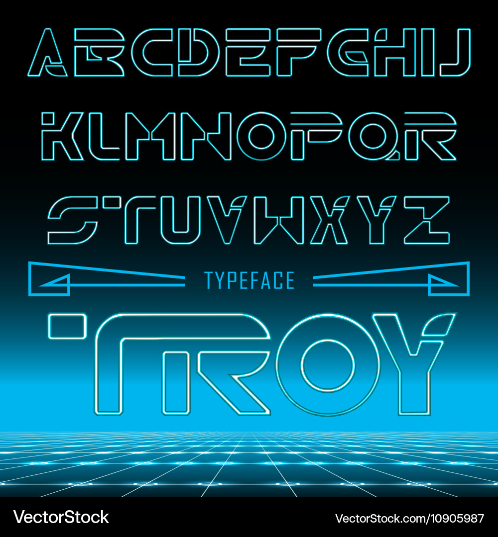Troy retro looking font neon effect typeface Vector Image