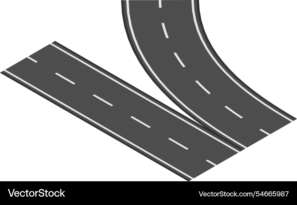 Winding road curves and splits into two straight Vector Image