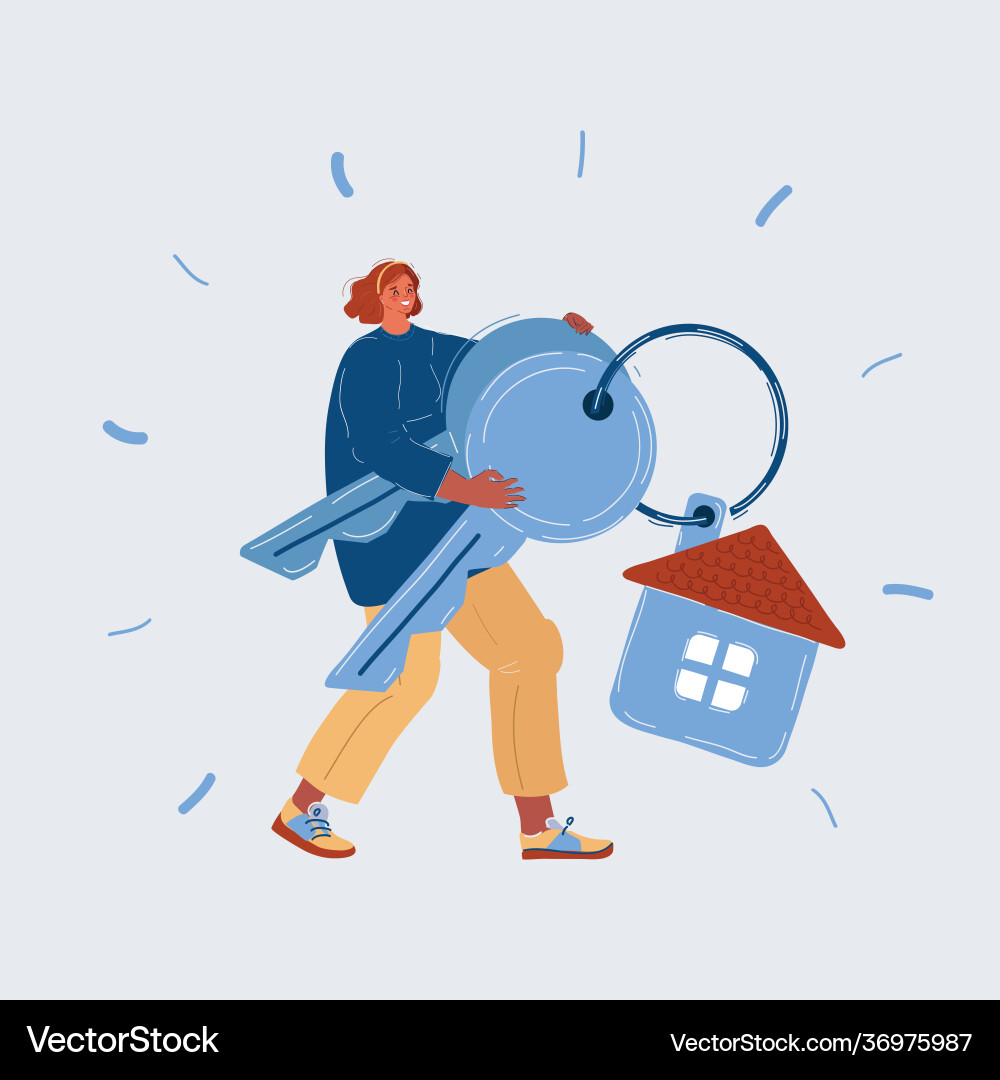 Woman whit big key new Royalty Free Vector Image