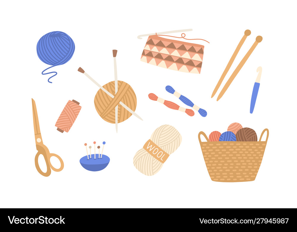 Yarn and threads colorful flat Royalty Free Vector Image