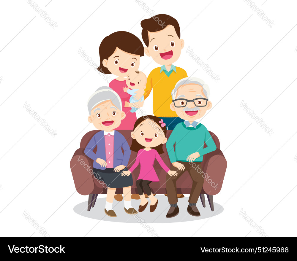 Big happy multi-generational family siblings Vector Image