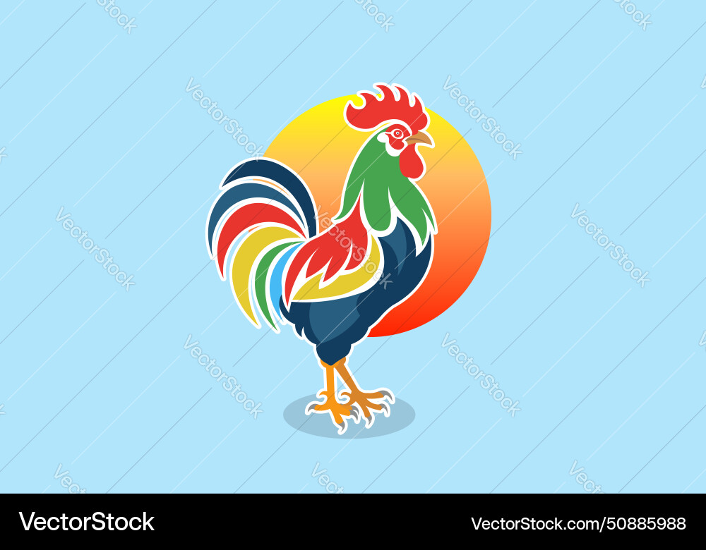 Bright colored rooster and sun good morning Vector Image