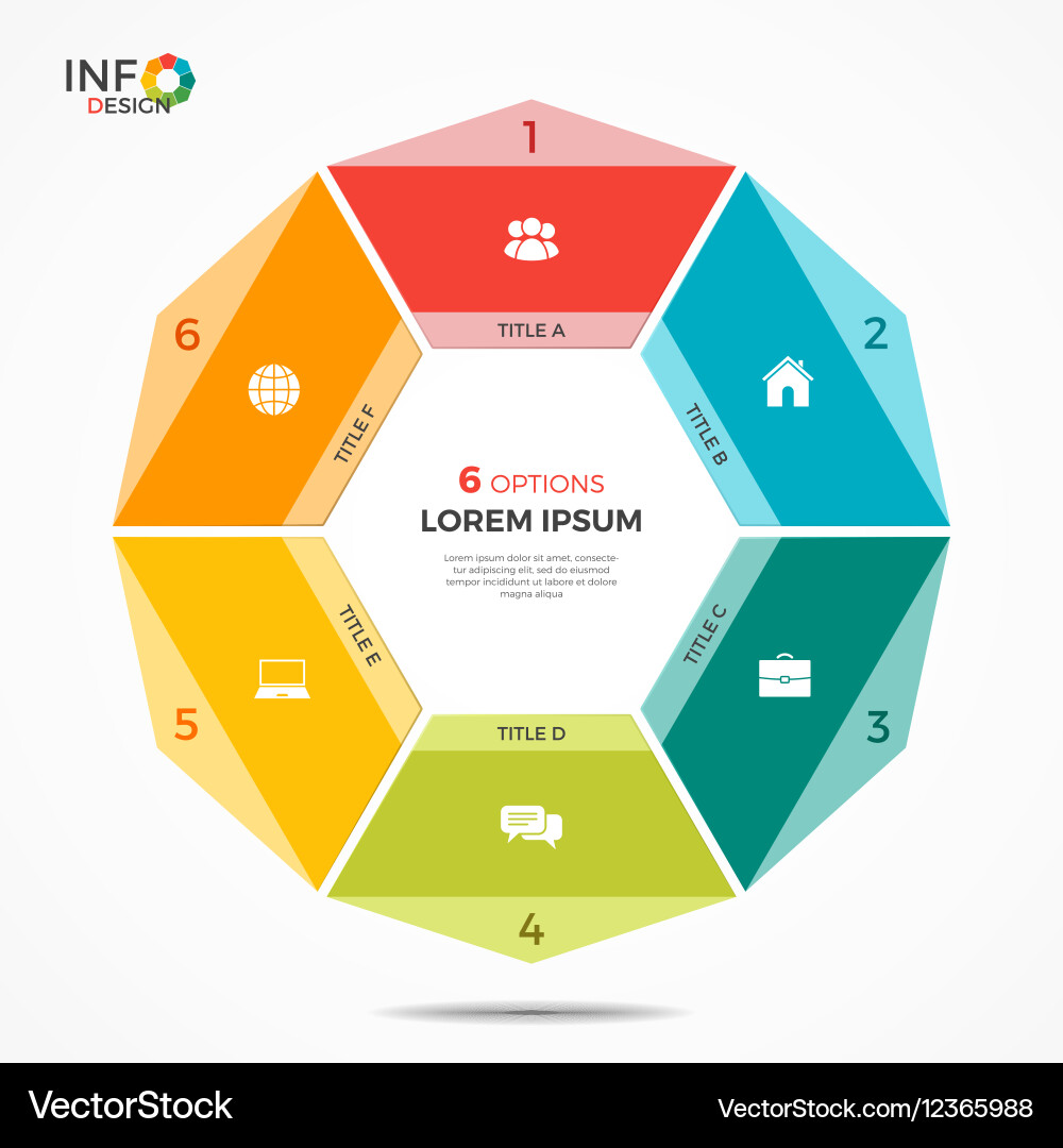 Colorful infographic template with circle chart 6 Vector Image