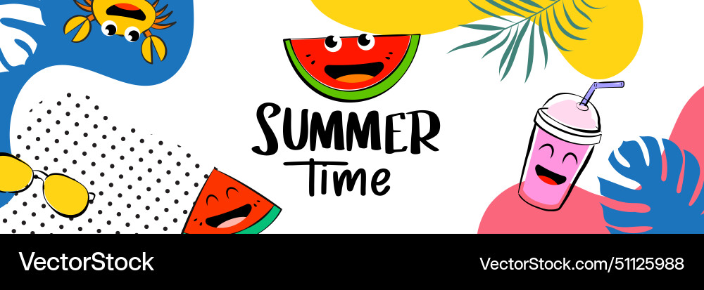 Hello summer kid poster design with fun cartoon Vector Image