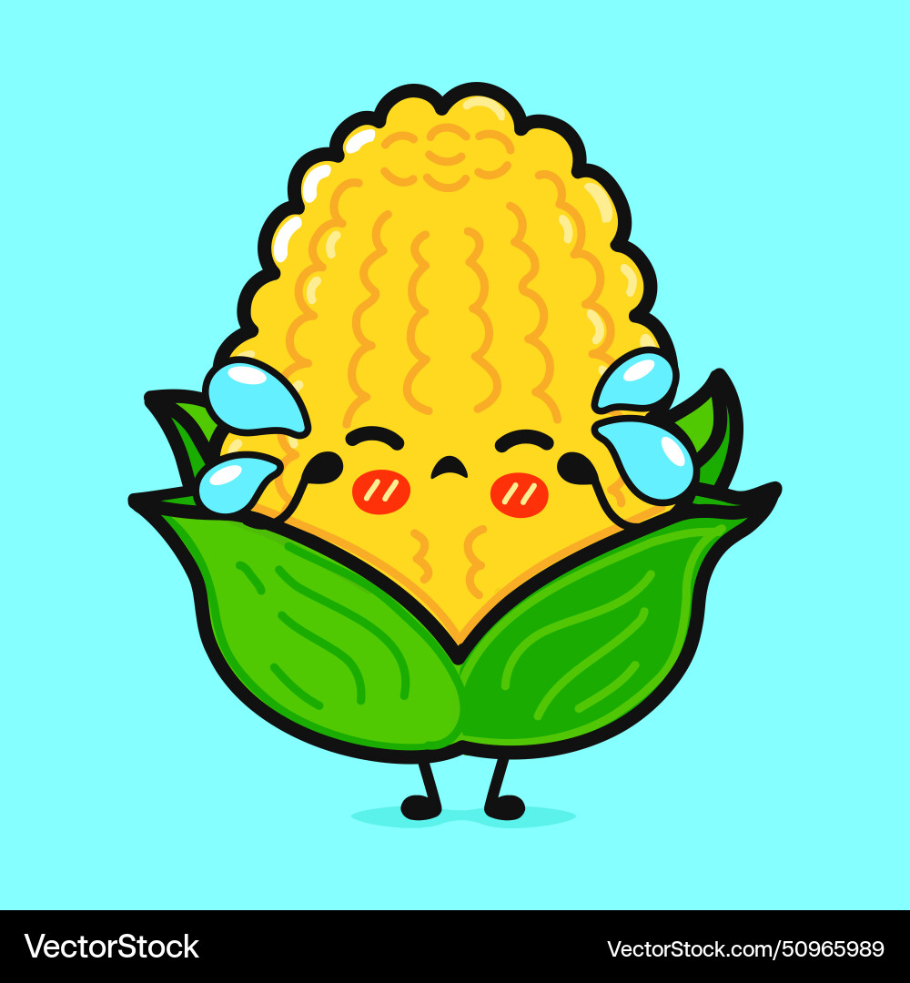 Crying corn character hand drawn cartoon kawaii Vector Image