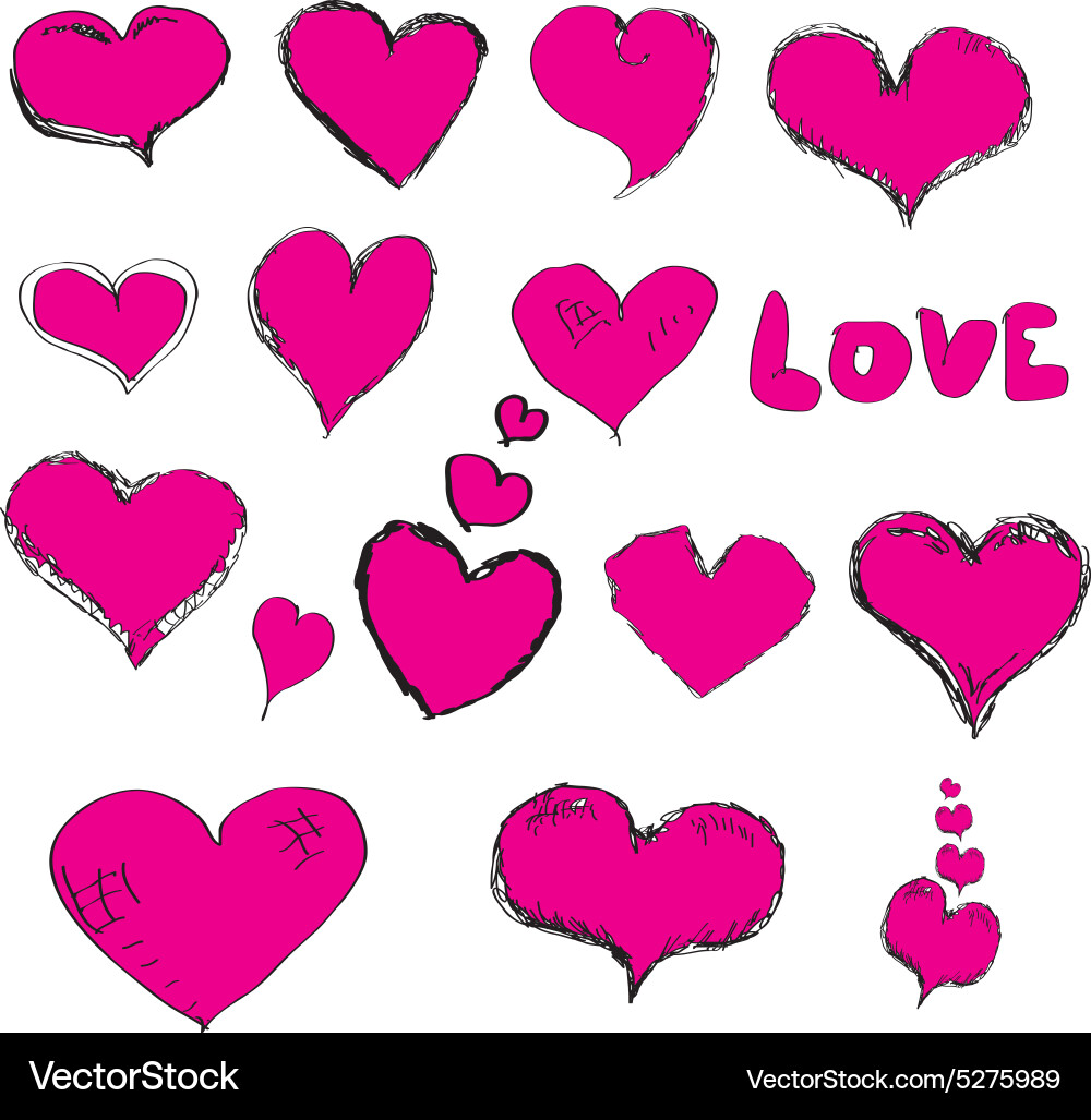 Doddle hearts set hand drawn heart Royalty Free Vector Image