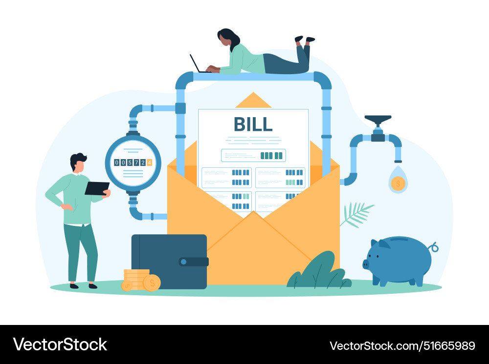 Payment of water bill from letter tiny people Vector Image