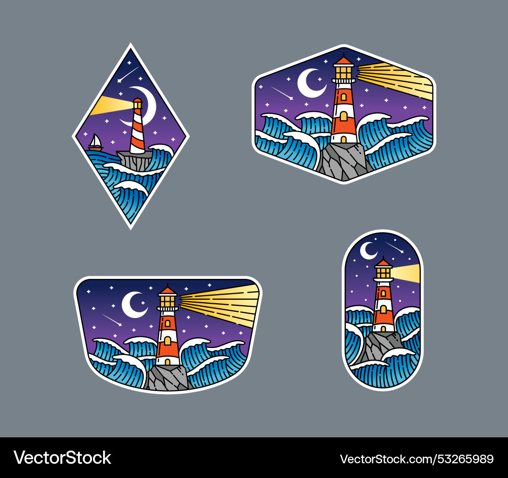 Set of line art lighthouse designs Royalty Free Vector Image