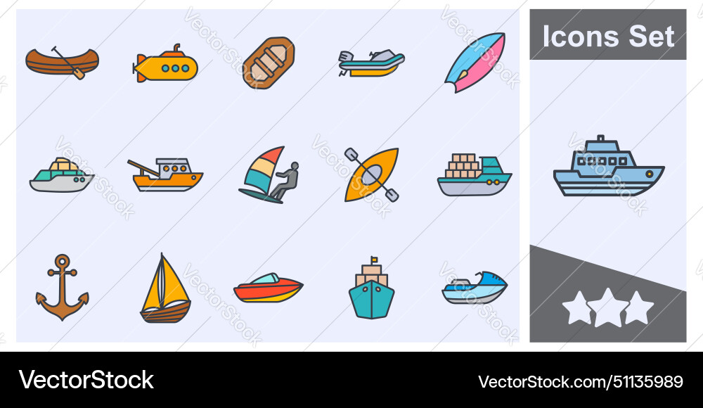 Water transport icon set symbol collection logo Vector Image