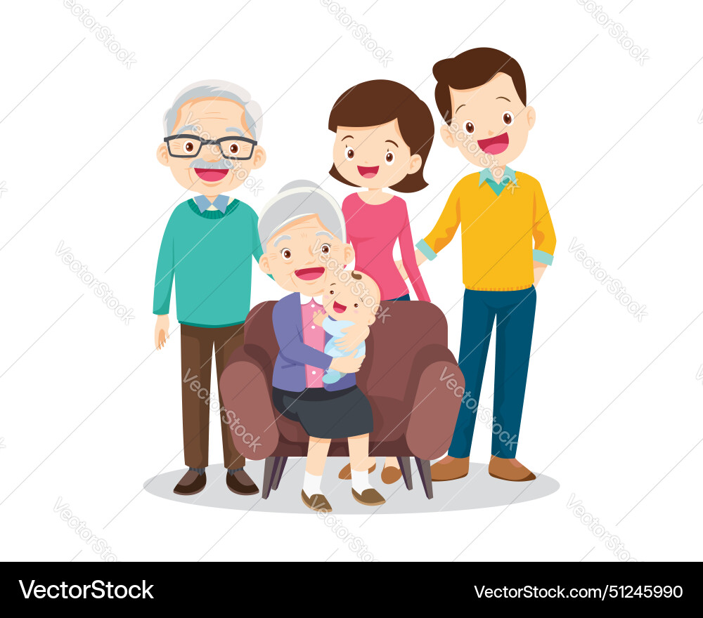 Big happy multi-generational family siblings Vector Image