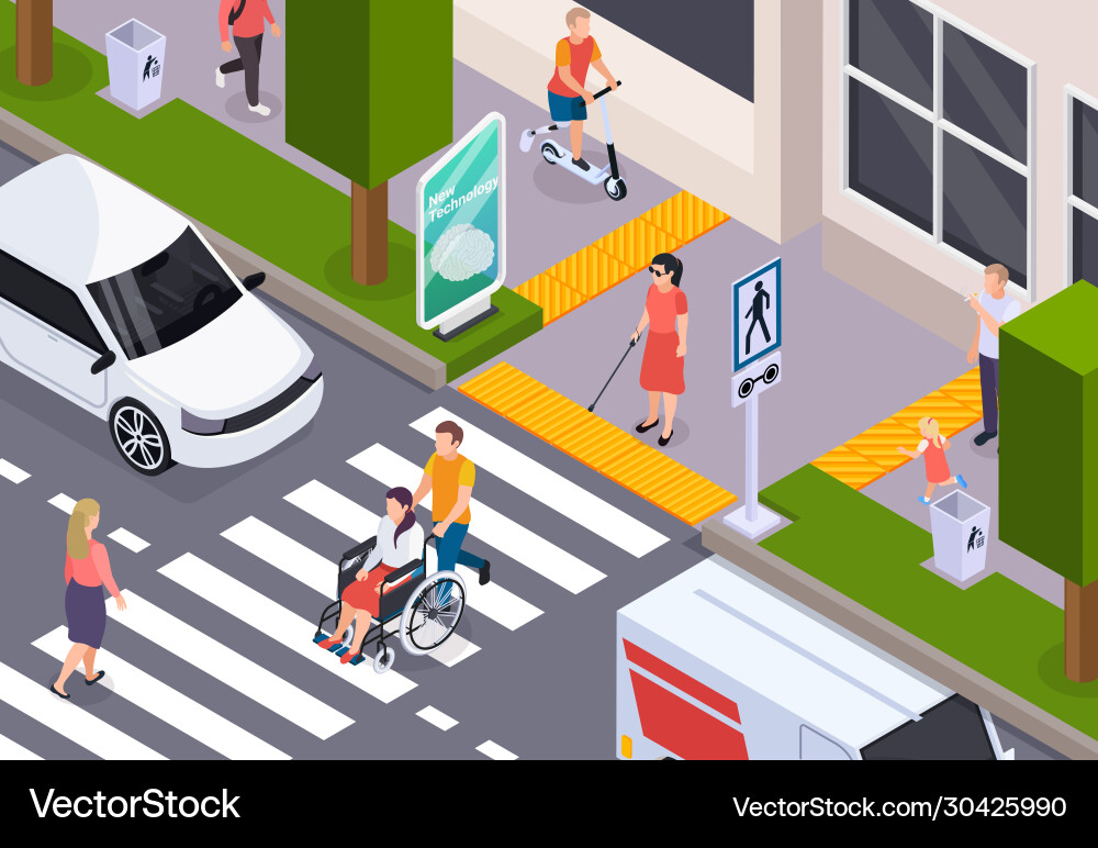Disabled people isometric composition Royalty Free Vector