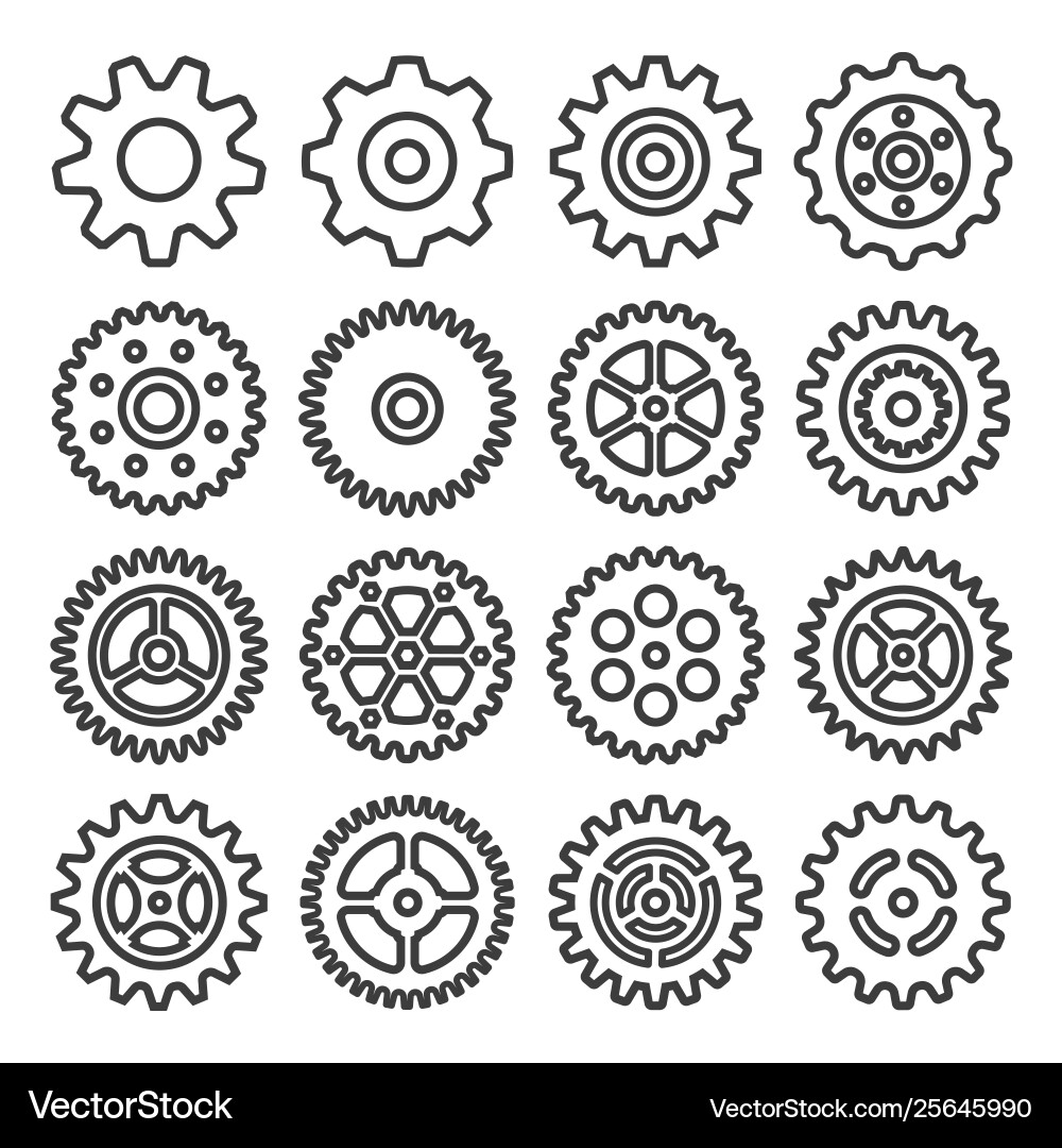 Gear outline icon set Royalty Free Vector Image