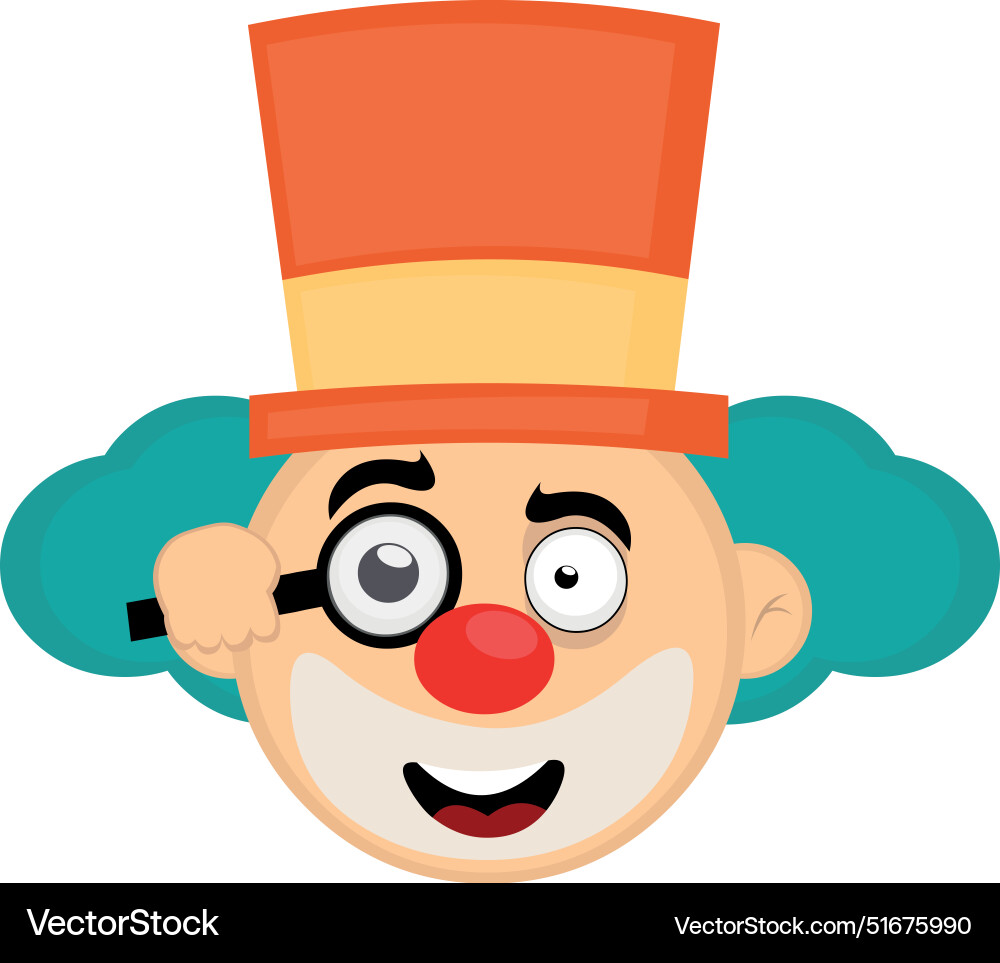 Head clown magnifying glass Royalty Free Vector Image