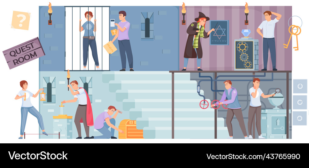 Quest Escape Game Flat Composition Royalty Free Vector Image