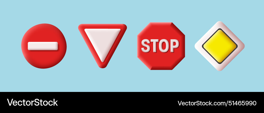 Road signs 3d icon set with stop sign main Vector Image
