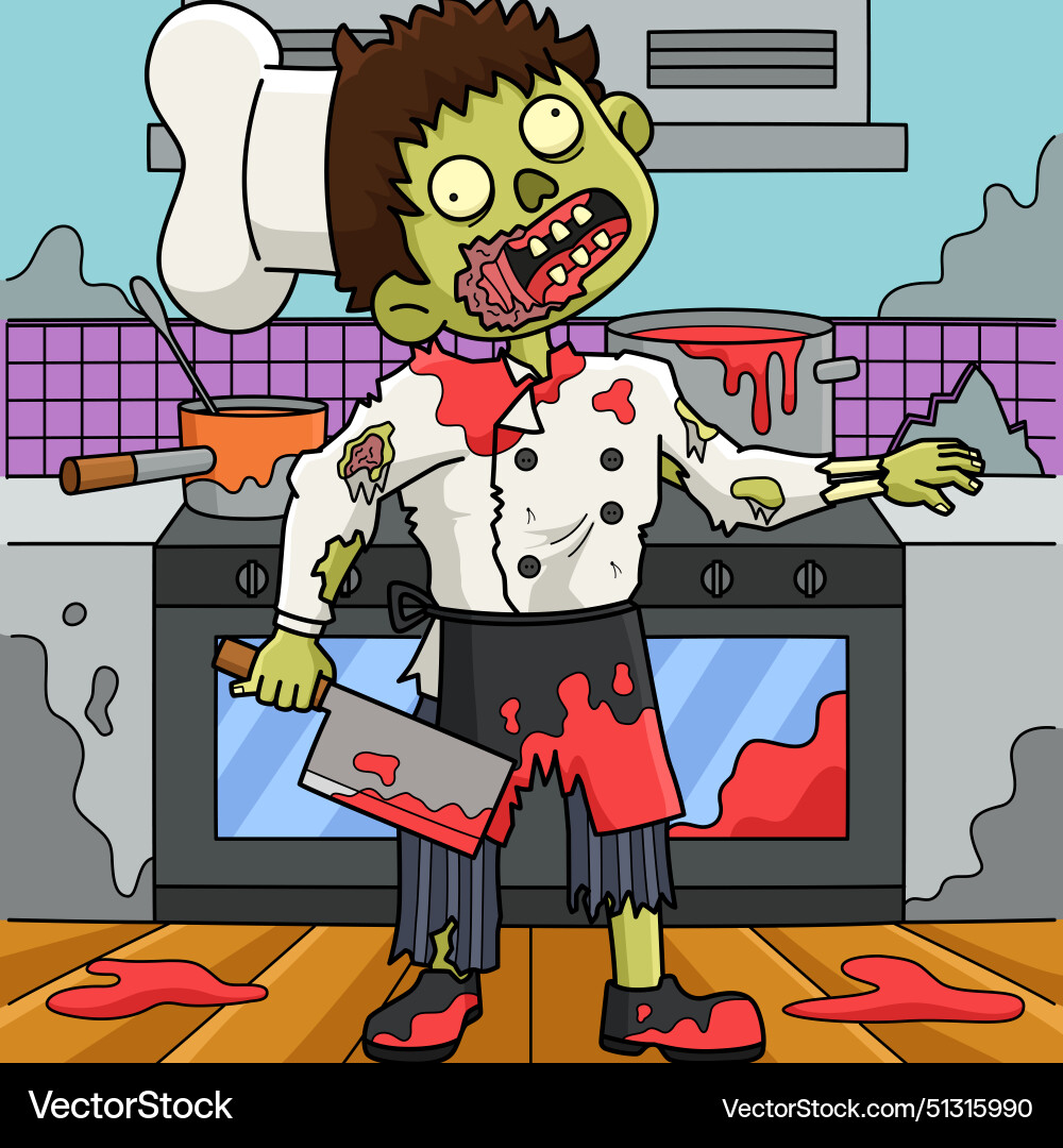 Zombie chef colored cartoon Royalty Free Vector Image