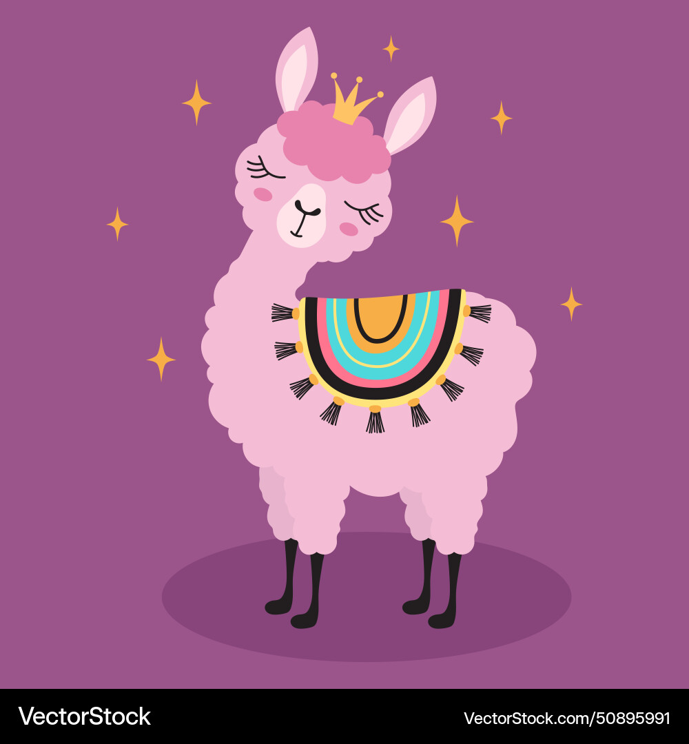 Cute card with princess llama Royalty Free Vector Image