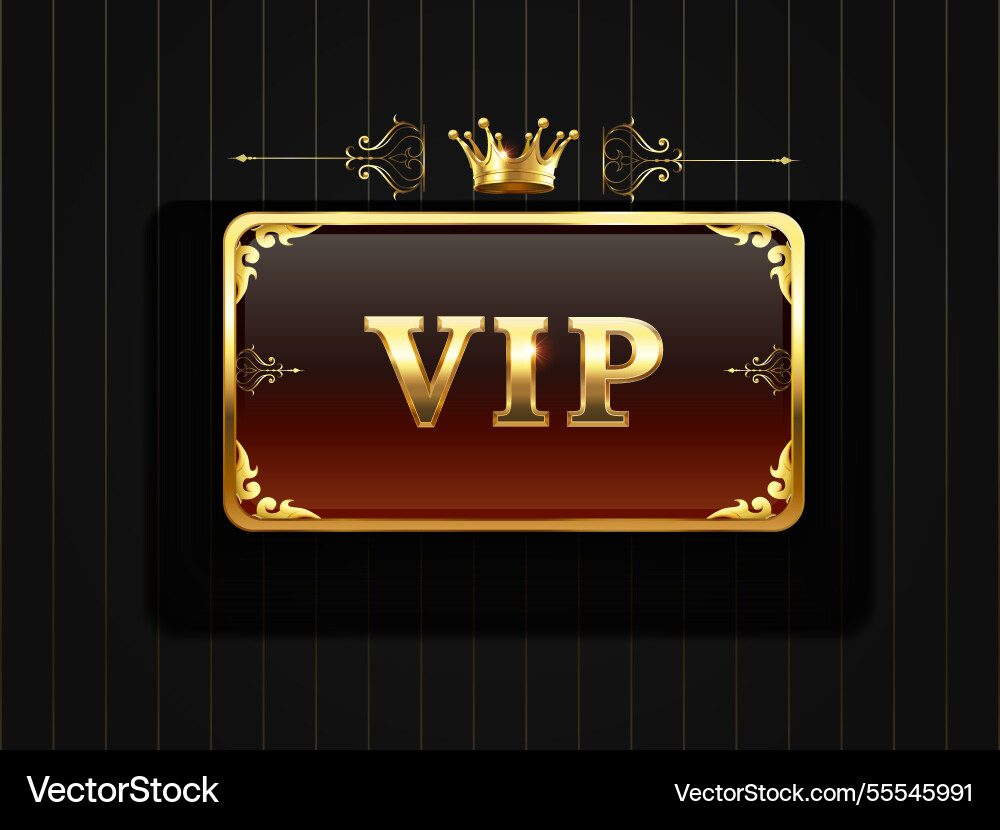 Golden vip card with crown and decorations Vector Image
