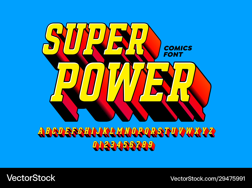 Super power comics style font alphabet letters Vector Image