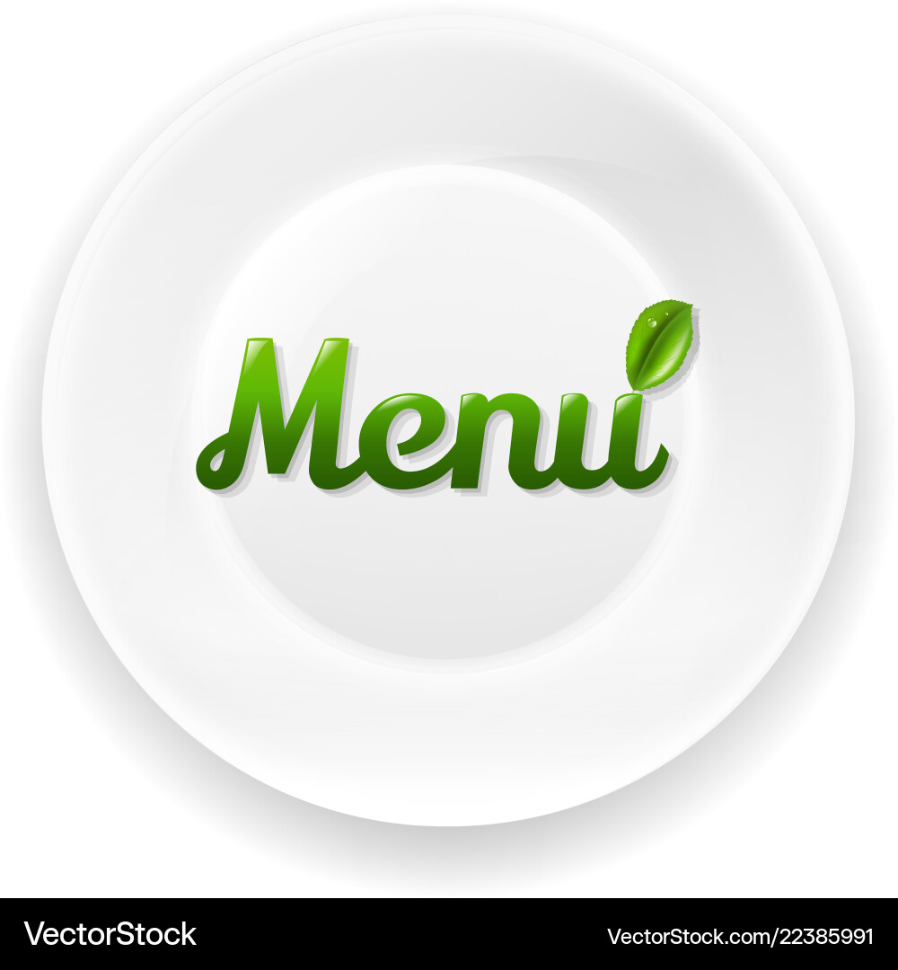 White plate with menu text Royalty Free Vector Image
