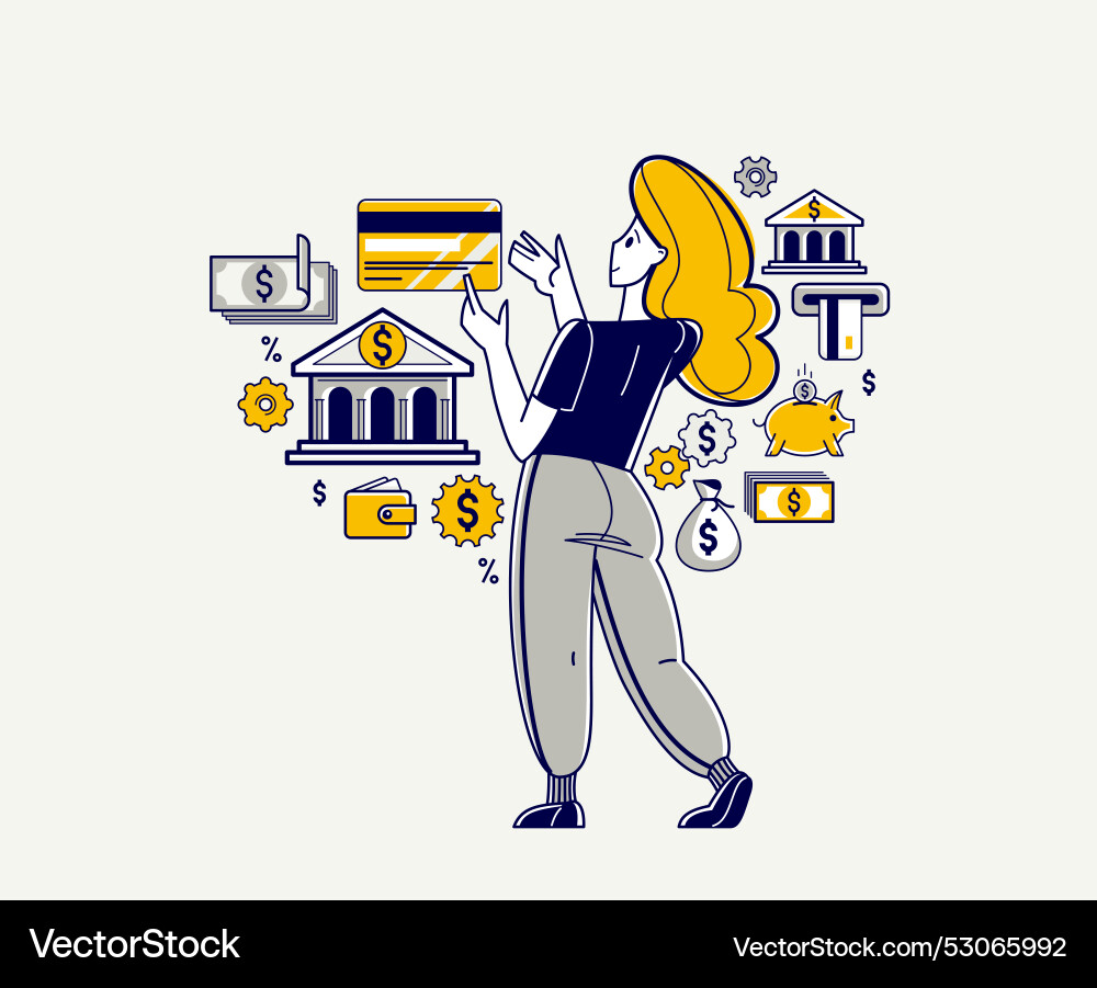 Banking outline manager girl working Royalty Free Vector