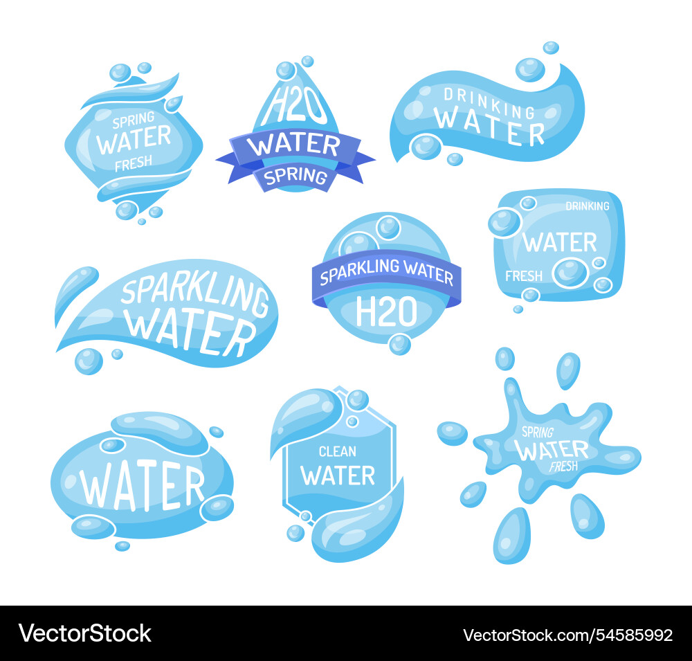 Cartoon color different water labels badges Vector Image