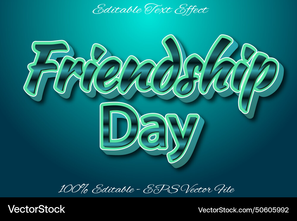 Friendship day editable text effect 3d emboss Vector Image