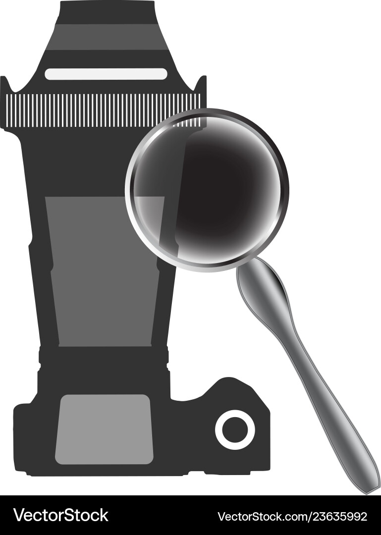 Gray camera and magnifier on white Royalty Free Vector Image