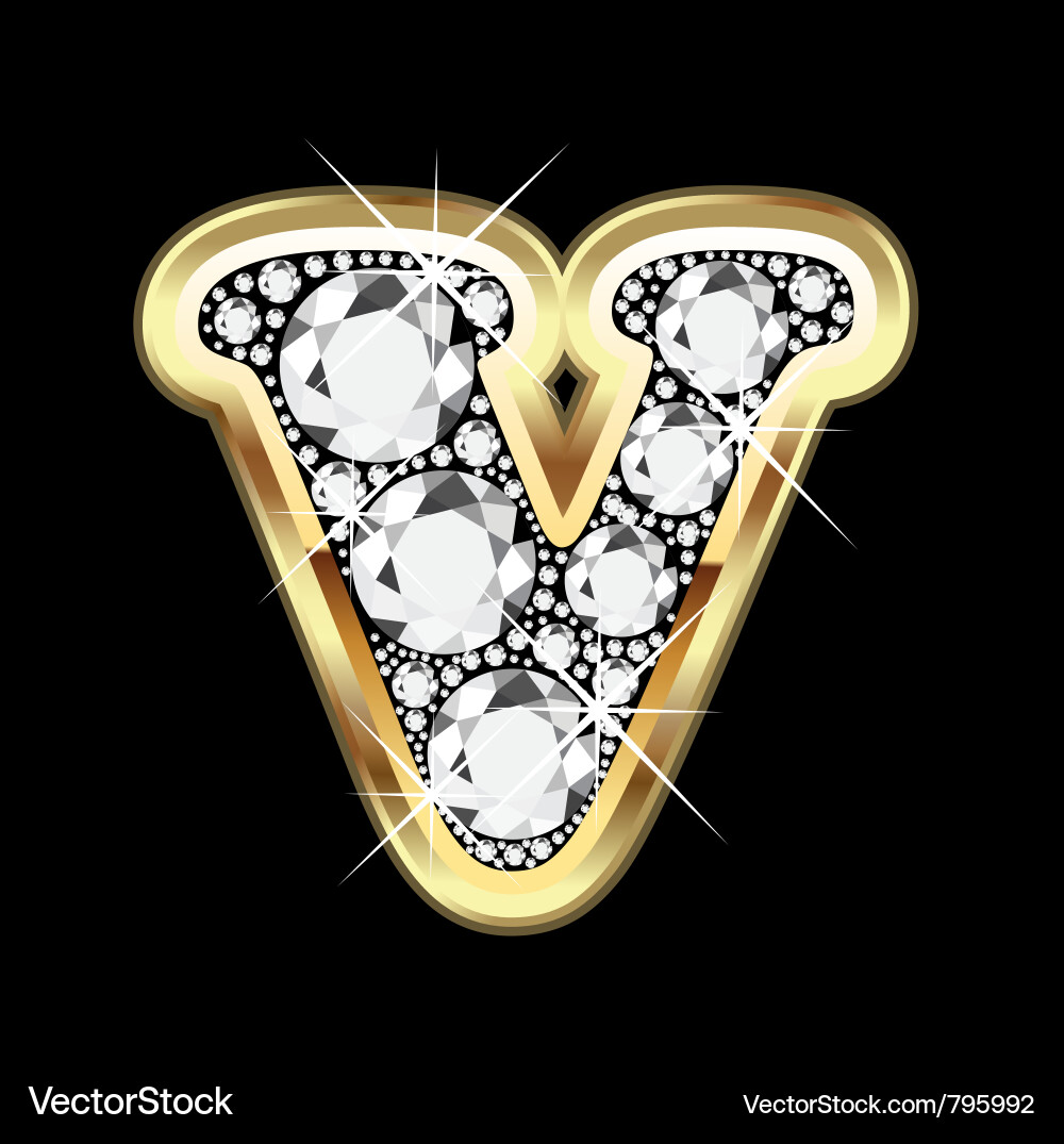 Letter v gold and diamond Royalty Free Vector Image