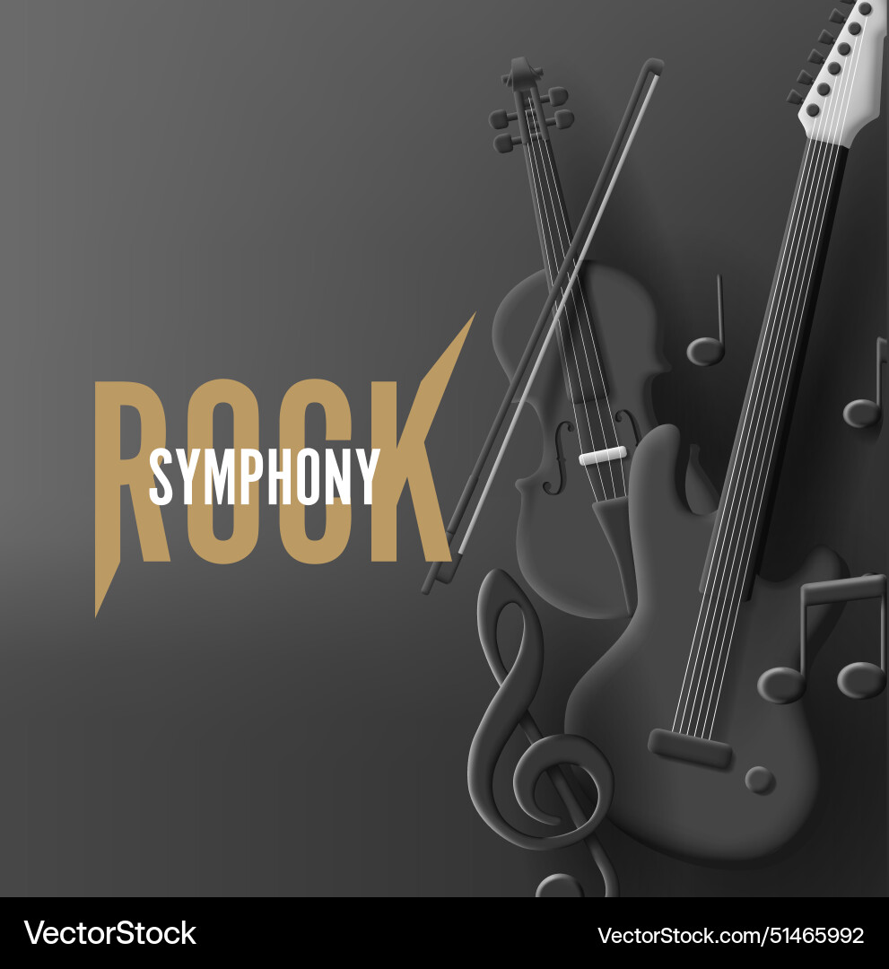 Rock symphony poster with 3d render black guitar Vector Image