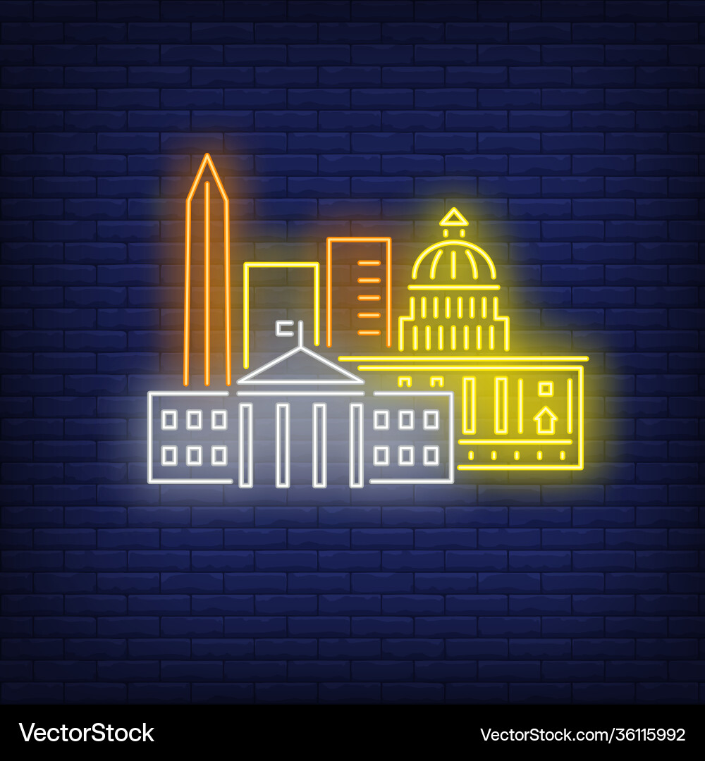 Washington dc buildings neon sign Royalty Free Vector Image