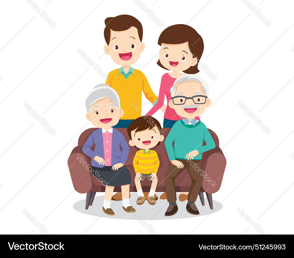 Big happy multi-generational family siblings Vector Image