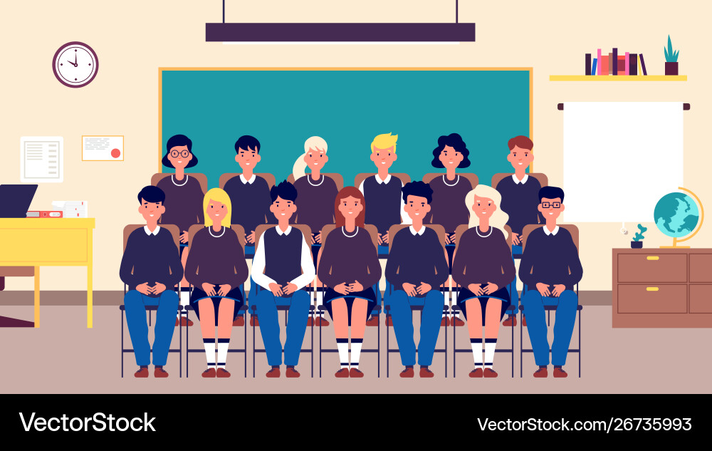 Class group portrait classmates student Royalty Free Vector