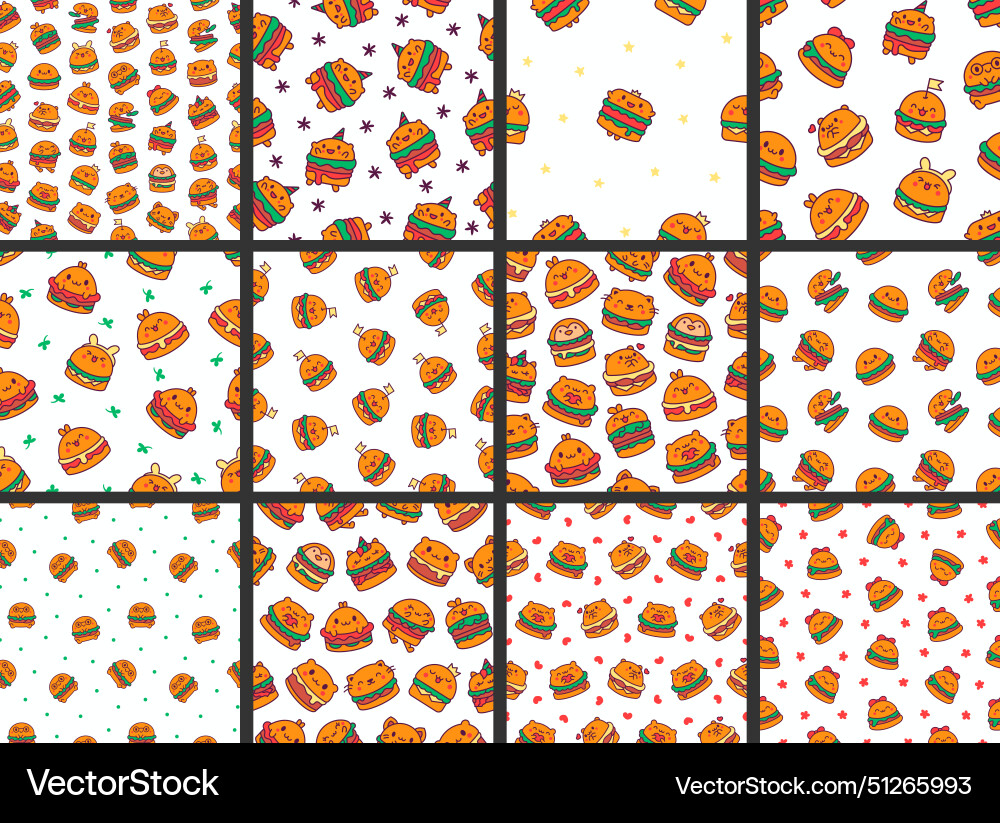 Cute kawaii animal burger seamless pattern funny Vector Image