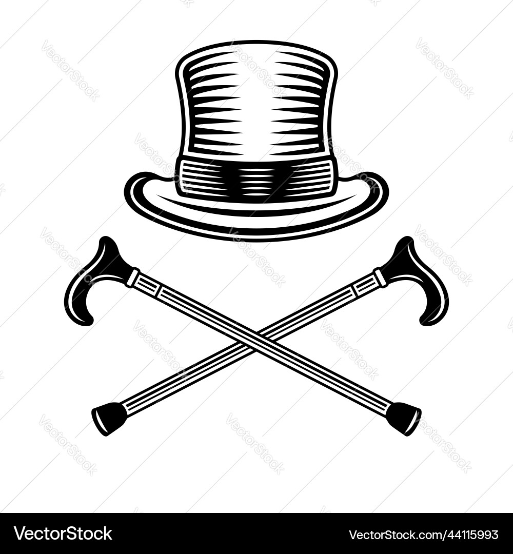 Cylinder hat and two crossed canes Royalty Free Vector Image