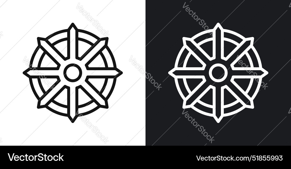 Dharmachakra icon set in black and white outlines Vector Image