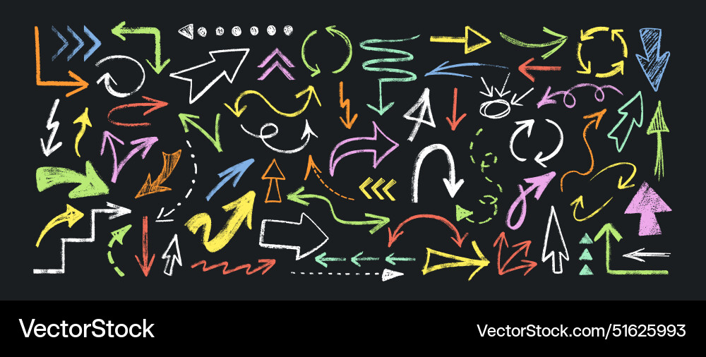 Hand drawn charcoal arrows doodle direction Vector Image
