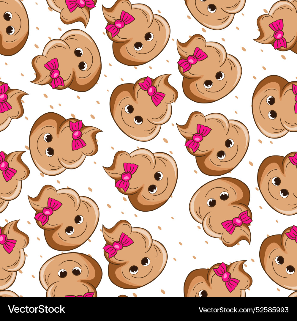 Seamless pattern with kawaii poop on white Vector Image