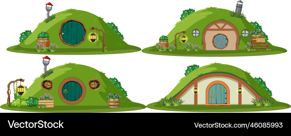 Set of hobbit house Royalty Free Vector Image - VectorStock