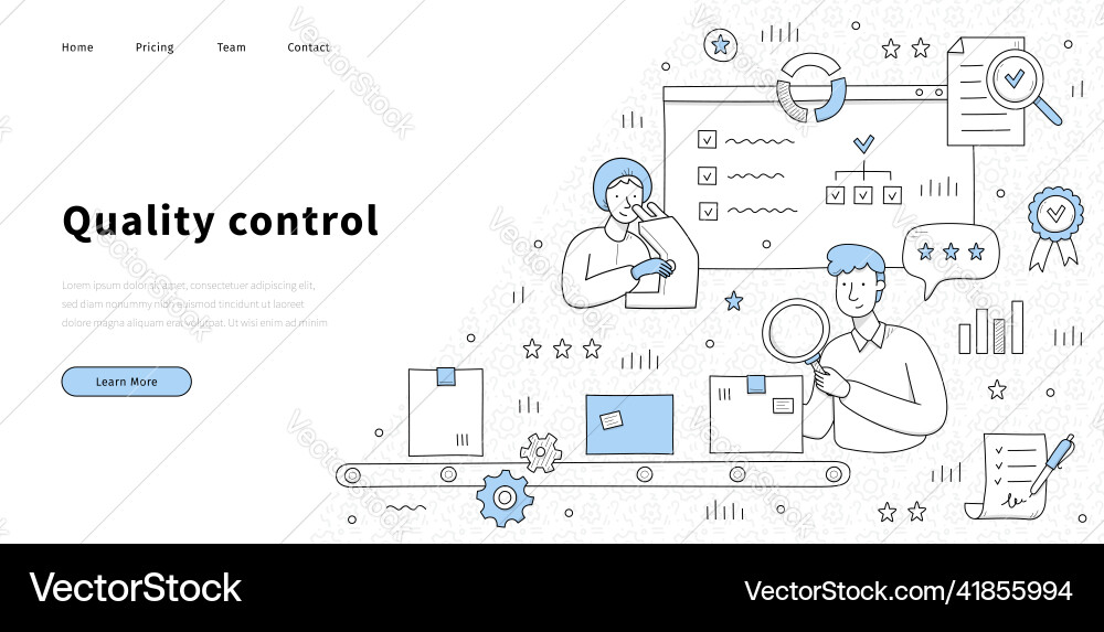 Quality control doodle landing page inspection Vector Image