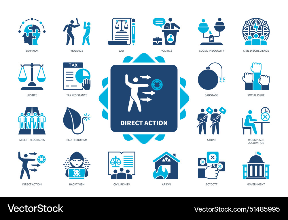 Direct action solid icon set Royalty Free Vector Image