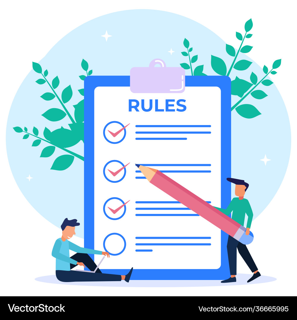 Graphic cartoon character list rules Royalty Free Vector