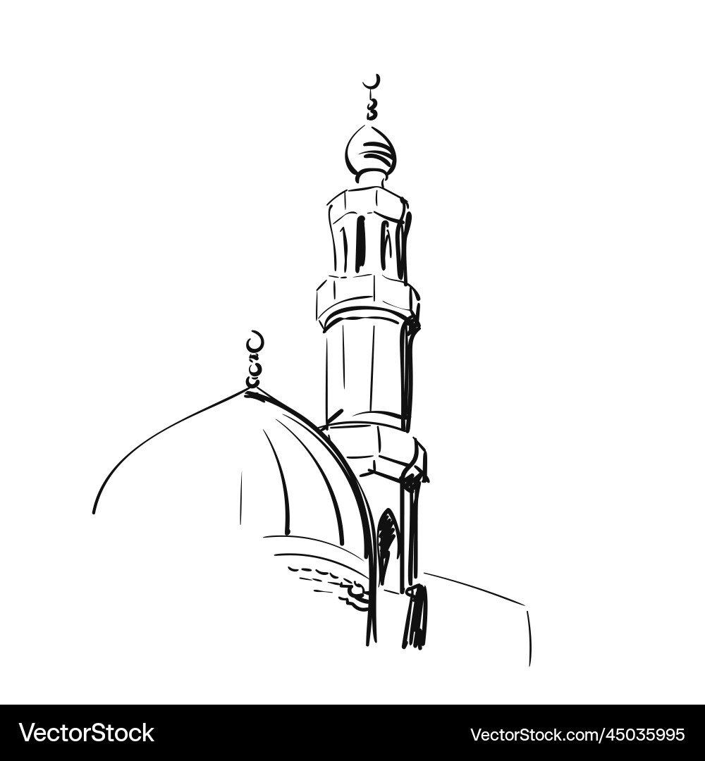 Mosque minaret sketch islamic architecture hand Vector Image