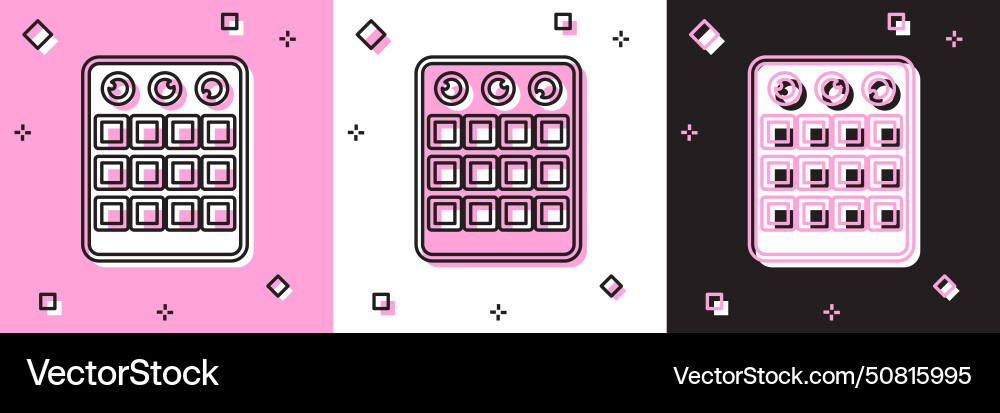 Set drum machine icon isolated on pink and white Vector Image